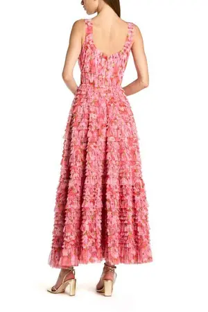 Mac Duggal Floral Printed Ruffle Tiered Maxi Dress - Cherry Multi