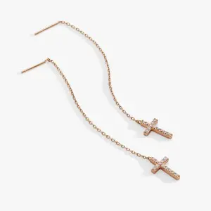 ALEX AND ANI Delicate Pave Cross Threader Earrings