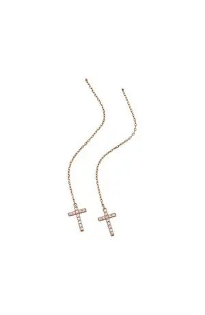 ALEX AND ANI Delicate Pave Cross Threader Earrings - Gold