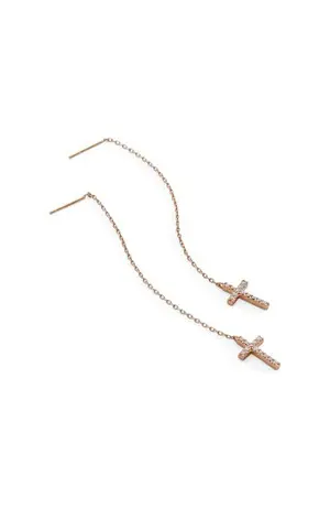 ALEX AND ANI Delicate Pave Cross Threader Earrings