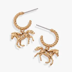 ALEX AND ANI Horse Huggie Hoop Earrings - Gold