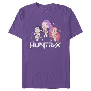 KPOP DEMON HUNTERS Chibi Trio Huntrix Short Sleeve Graphic T-shirt - Purple