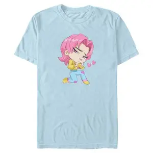KPOP DEMON HUNTERS Chibi Romance Heart Short Sleeve Graphic T-shirt - Light Blue