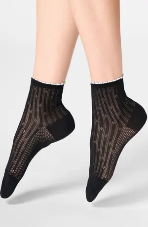 Oroblu Ajour Pointelle Ankle Socks - Black