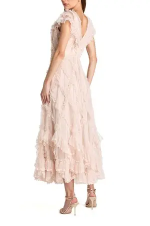 Mac Duggal A-line Midi Dress With Ruffle Detail