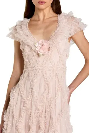 Mac Duggal A-line Midi Dress With Ruffle Detail