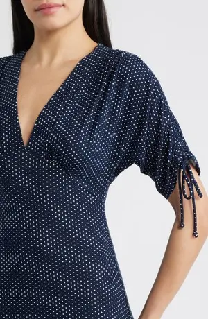Loveappella Ruched Sleeve Empire Waist Maxi Dress - Navy