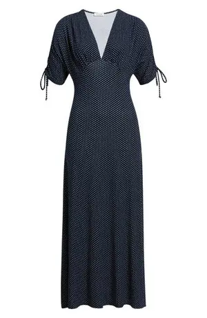 Loveappella Ruched Sleeve Empire Waist Maxi Dress - Navy