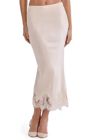 House Of Cb Ciara Satin & Lace Midi Skirt - Vintage Cream