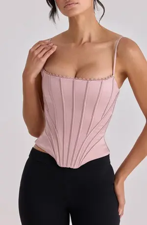 House Of Cb Cadie Satin Corset Top - Blush Pink