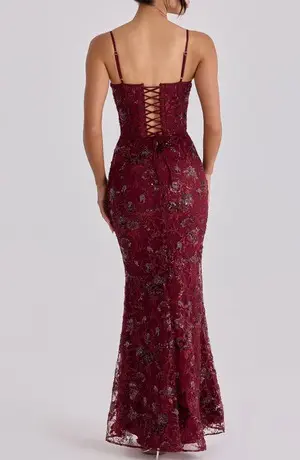 House Of Cb Naima Hand-beaded Gown - Wine