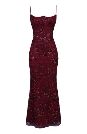 House Of Cb Naima Hand-beaded Gown - Wine