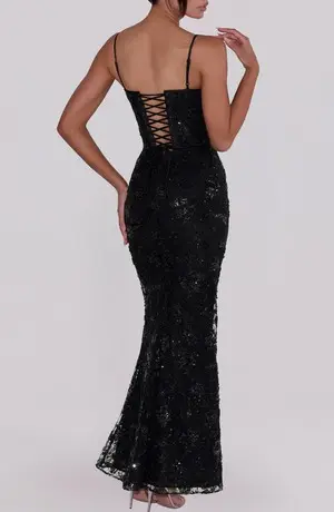 House Of Cb Naima Beaded Gown - Black