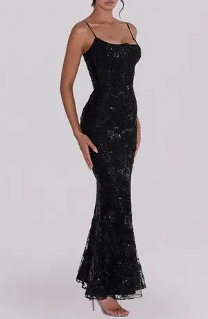 House Of Cb Naima Beaded Gown - Black