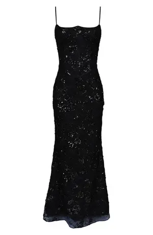 House Of Cb Naima Beaded Gown - Black