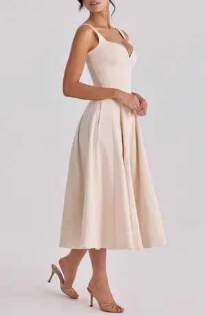 House Of Cb Carlotta Twill Fit & Flare Midi Dress - Ivory