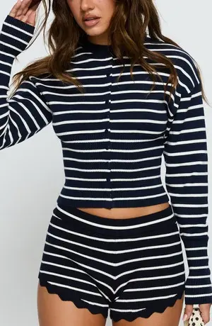 Princess Polly Head In The Clouds Stripe Cardigan - Navy Stripe