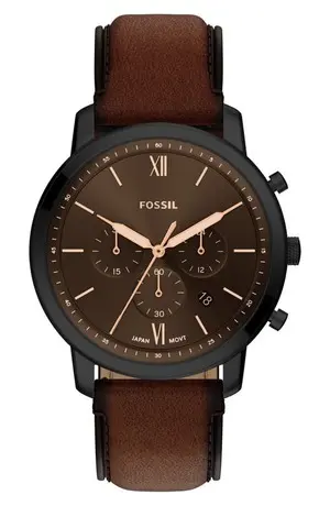 Fossil Neutra Chronograph Leather Strap Watch - Brown
