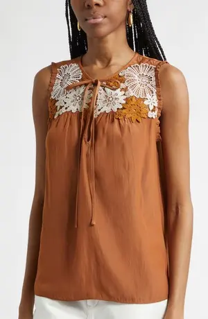 Ramy Brook Adaline Embroidered Sleeveless Top - Coffee