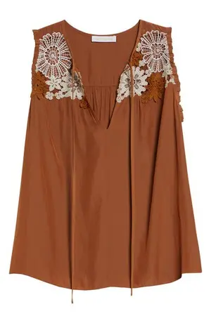 Ramy Brook Adaline Embroidered Sleeveless Top - Coffee