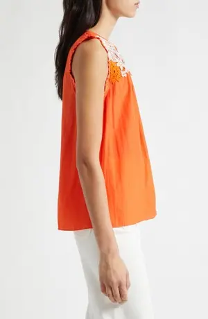 Ramy Brook Adaline Embroidered Sleeveless Top - Sunset Orange