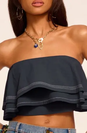 Ramy Brook Poppy Ruffle Strapless Crop Top