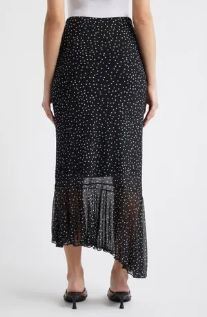 Loveappella Polka Dot Mesh Midi Skirt - Black