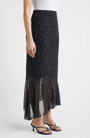 Loveappella Polka Dot Mesh Midi Skirt - Black