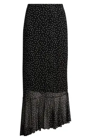 Loveappella Polka Dot Mesh Midi Skirt - Black