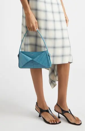 Coperni Croc Embossed Leather Baguette Bag - Blue Blu