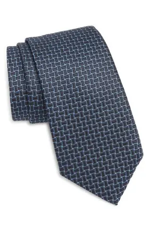 Canali Geometric Silk Neck Tie - Navy