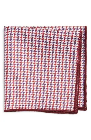 CLIFTON WILSON Houndstooth Cotton Pocket Square - Burgundy