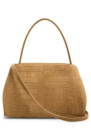 FERRAGAMO Hug Croc Embossed Suede Handbag - Naturale