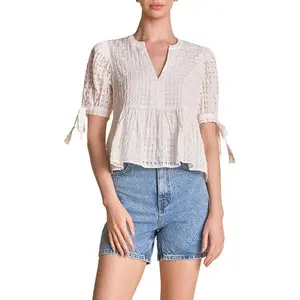 English Factory Gingham Poplin Top - White