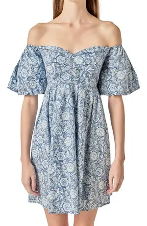 English Factory Floral Off-the-shoulder Mini Dress