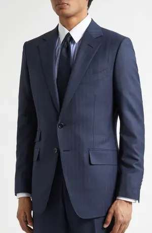 TOM FORD Wool Sharkskin Herringbone Suit - Navy