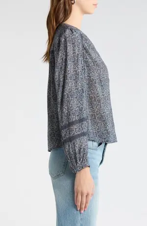 Paige Floral Print Split-neck Blouse - Navy Multi