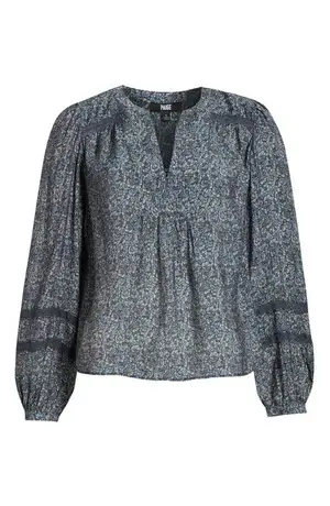 Paige Floral Print Split-neck Blouse - Navy Multi