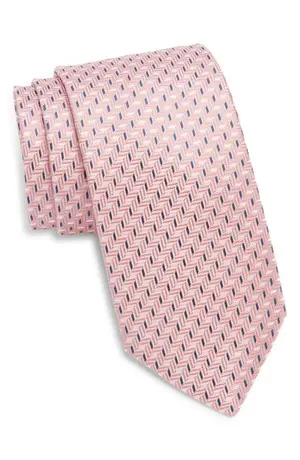Canali Herringbone Silk Tie - Pink