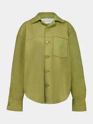 Ami Matcha Goat Suede Leather Overshirt - Green