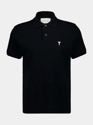 Ami Cotton De Coeur Polo Shirt - Black