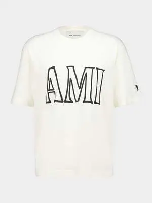 Ami White Cotton Print T-shirt