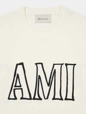 Ami White Cotton Print T-shirt