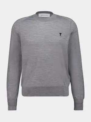 Ami Extrafine Merino Wool Crewneck Sweater - Grey