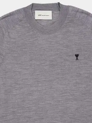 Ami Extrafine Merino Wool Crewneck Sweater - Grey