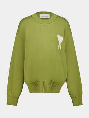 AMI Paris De Coeur Crewneck Sweater - Green
