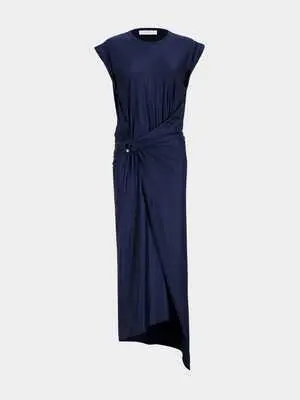 Rabanne Jersey Midi Dress With Piercing - Blue