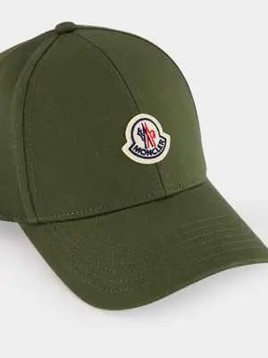 Moncler Olive Cotton Gabardine Baseball Cap