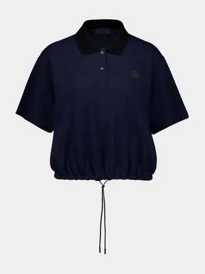 Moncler Cropped Cotton Piquet Polo Shirt - Blue