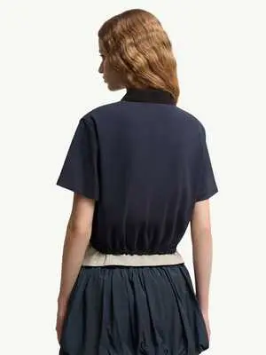 Moncler Cropped Cotton Piquet Polo Shirt - Blue